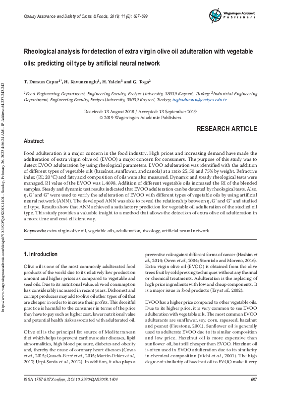 Pdf Rheological Analysis For Detection Of Extra Virgin Olive Oil