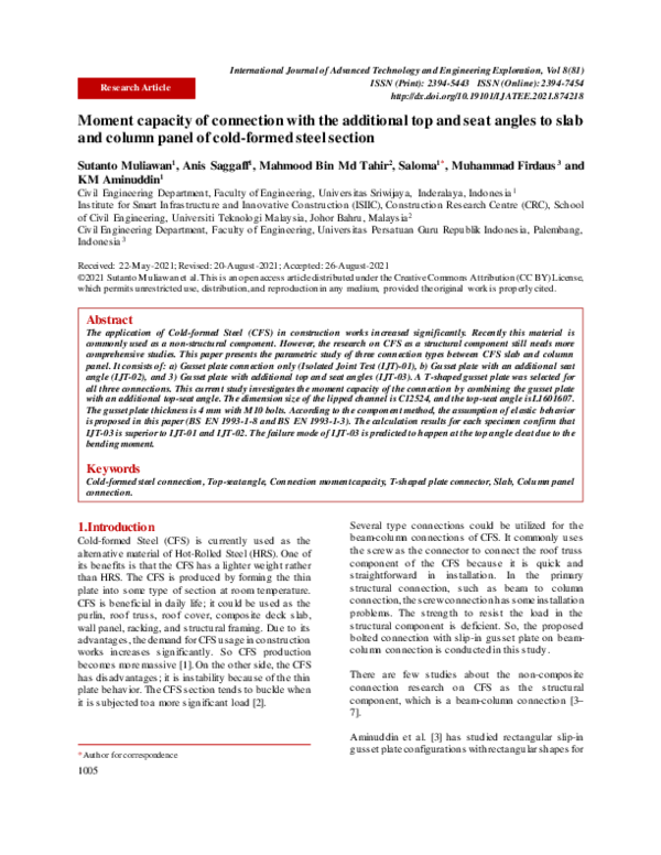 (PDF) Moment capacity of connection with the additional top and seat ...