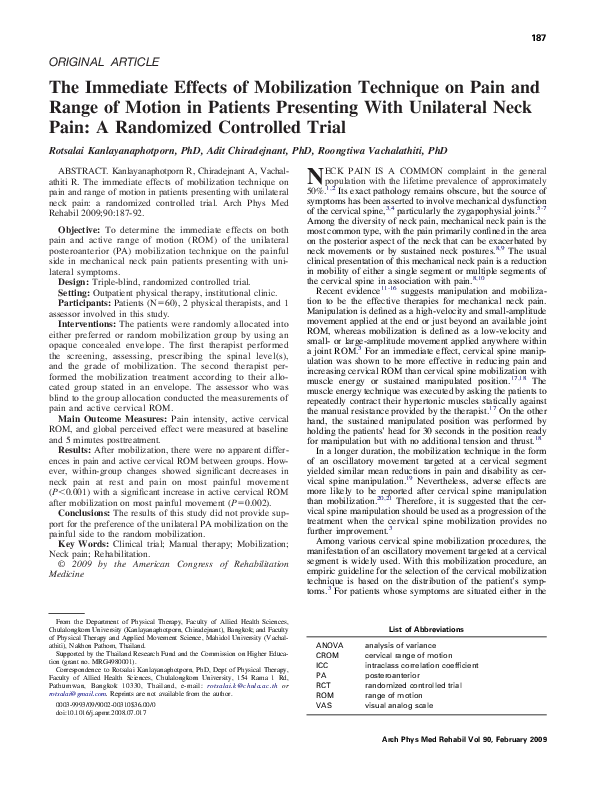 (PDF) The Immediate Effects of Mobilization Technique on Pain and Range of Motion in Patients ...
