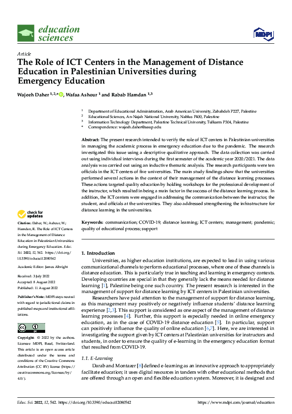 (PDF) The Role of ICT Centers in the Management of Distance Education ...