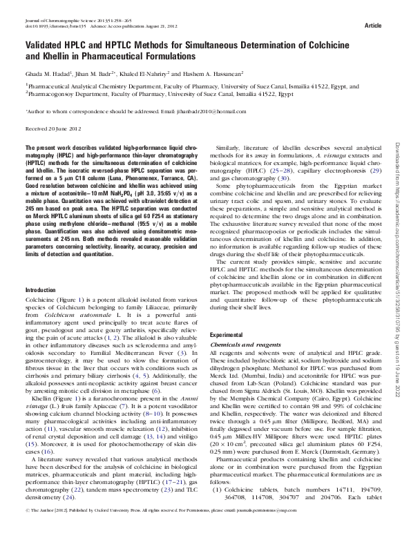 (PDF) Validated HPLC and HPTLC Methods for Simultaneous Determination of Colchicine and Khellin ...