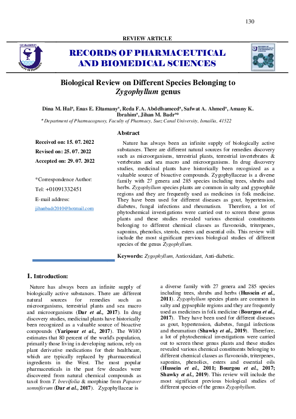 (PDF) Biological Review on different species belonging to Zygophyllum genus