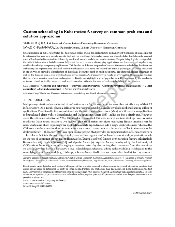 Pdf Custom Scheduling In Kubernetes A Survey On Common Problems And