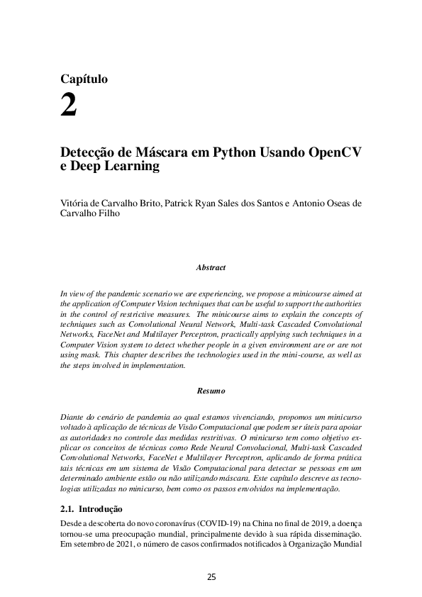 Pdf Detecção De Máscara Em Python Usando Opencv E Deep Learning