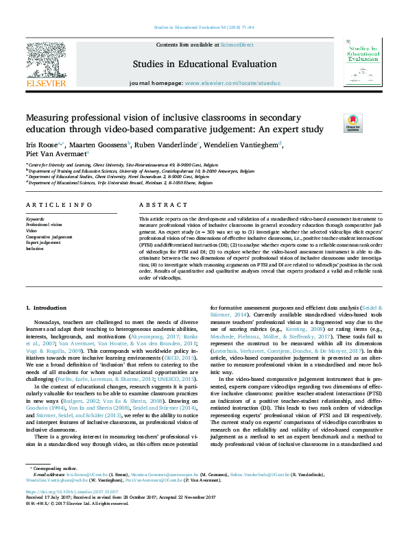 (PDF) Measuring professional vision of inclusive classrooms in secondary education through video ...