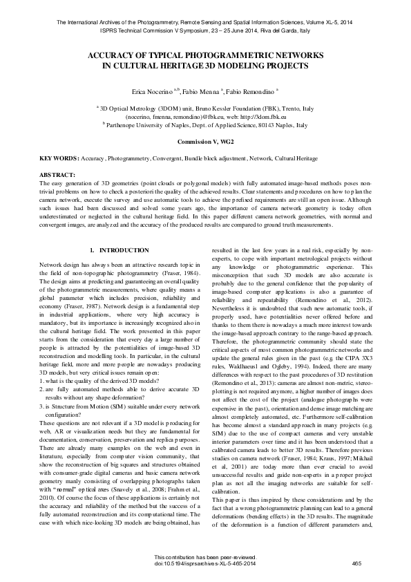 (PDF) Accuracy of typical photogrammetric networks in cultural heritage 3D modeling projects