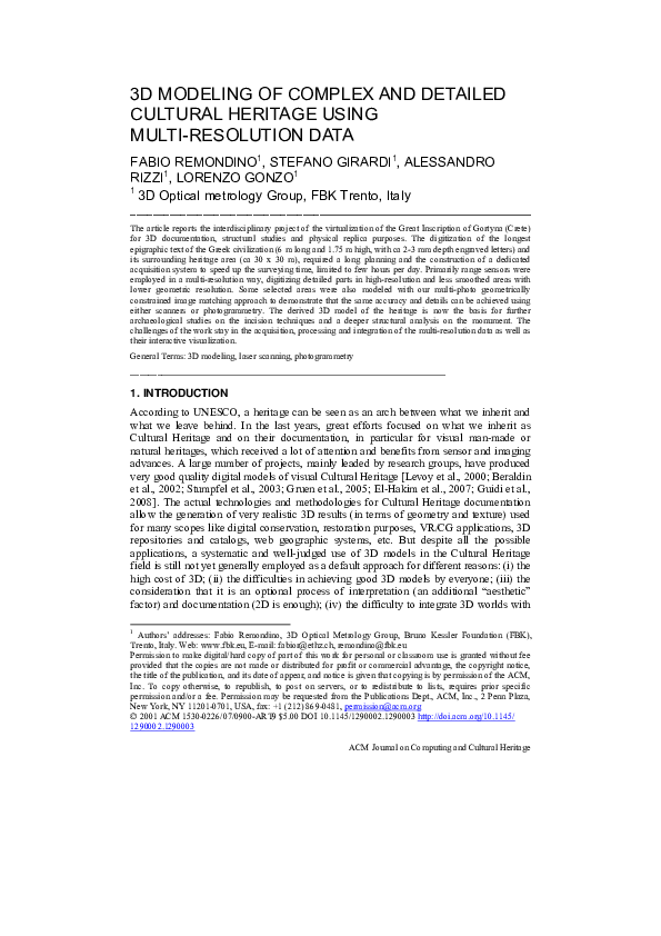 (PDF) 3D modeling of complex and detailed cultural heritage using multi-resolution data