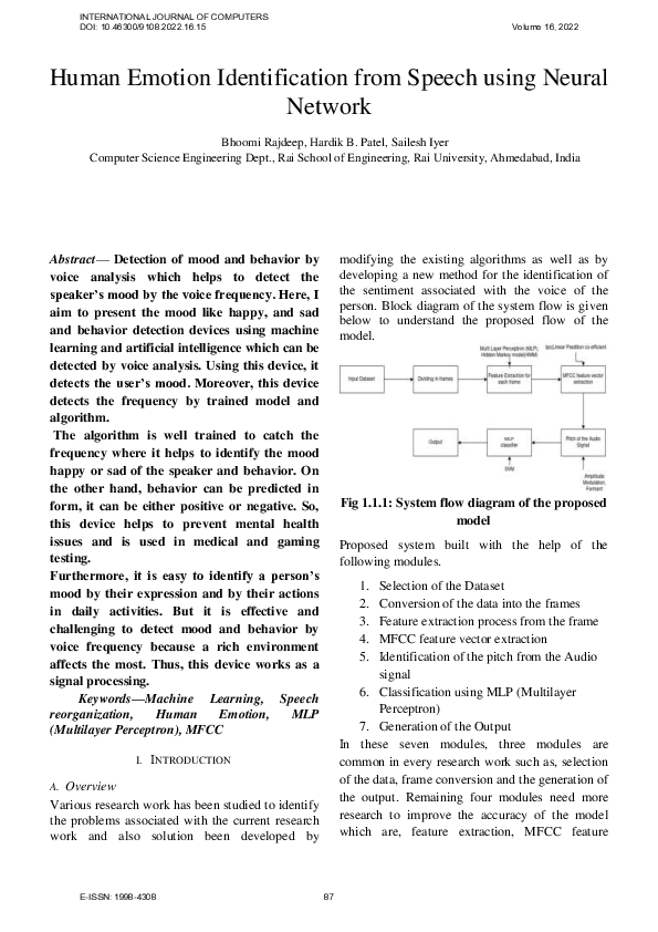 Pdf Human Emotion Identification From Speech Using Neural Network 