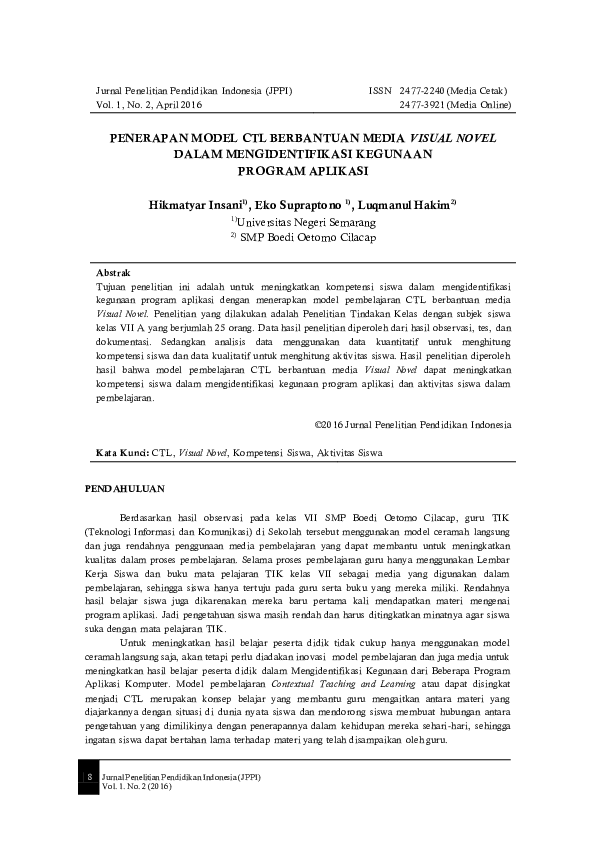 (PDF) Penerapan Model CTL Berbantuan Media Visual Novel Dalam Mengidentifikasi Kegunaan Program ...