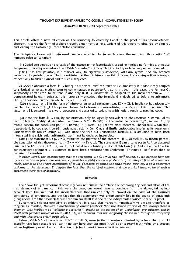 (PDF) THOUGHT EXPERIMENT APPLIED TO GÖDEL'S INCOMPLETENESS THEOREM
