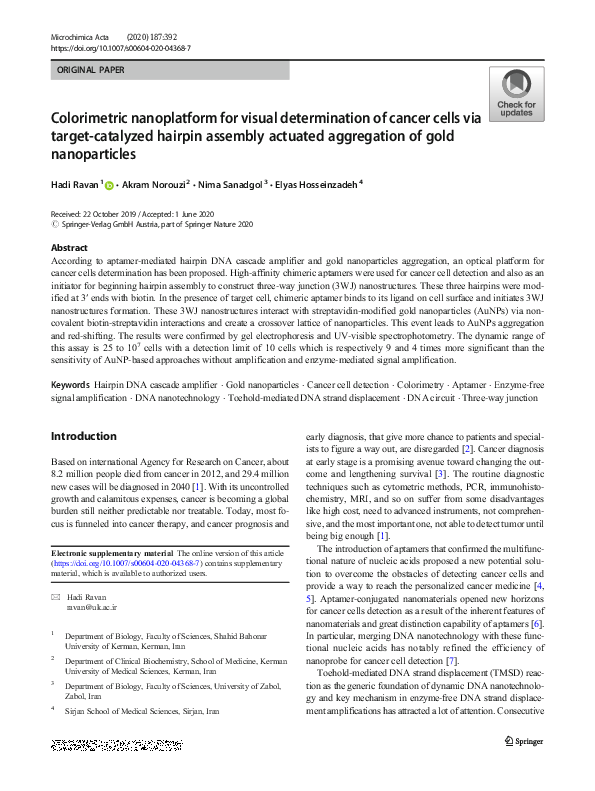 (PDF) Colorimetric nanoplatform for visual determination of cancer ...