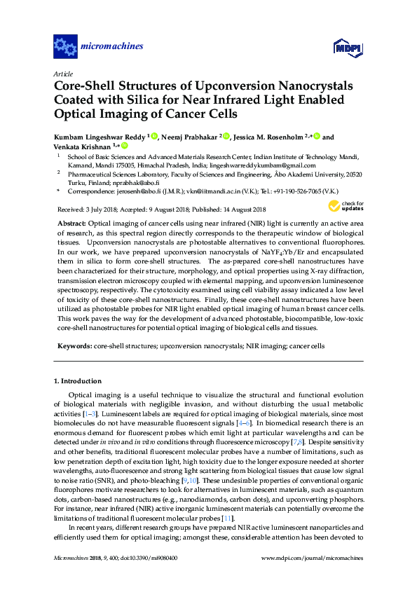 (PDF) Core-Shell Structures of Upconversion Nanocrystals Coated with Silica for Near Infrared ...