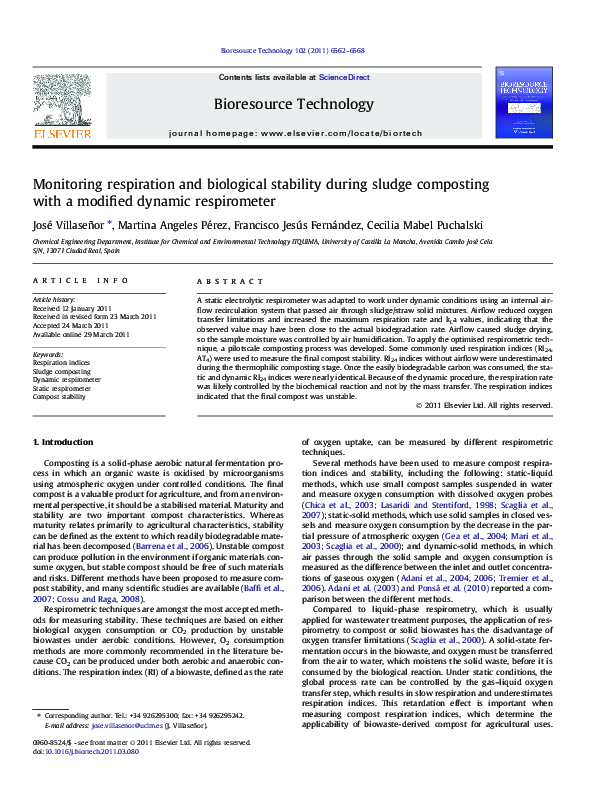 (PDF) Monitoring respiration and biological stability during sludge composting with a modified ...