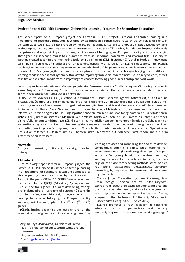 (PDF) Project Report ECLIPSE: European Citizenship Learning Program for ...