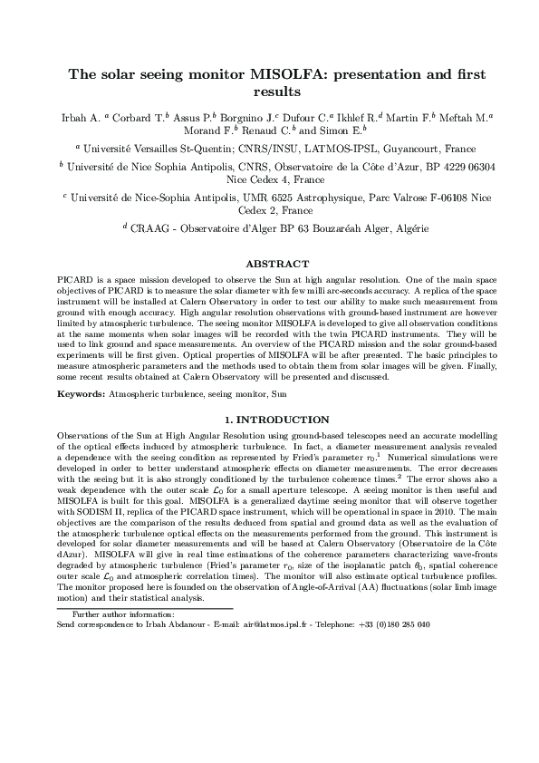 (PDF) The solar seeing monitor MISOLFA: presentation and first results ...