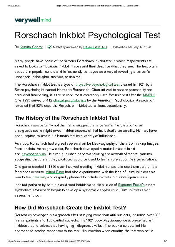 (PDF) How Did Rorschach Create the Inkblot Test