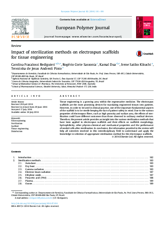 (PDF) Impact of sterilization methods on electrospun scaffolds for tissue engineering