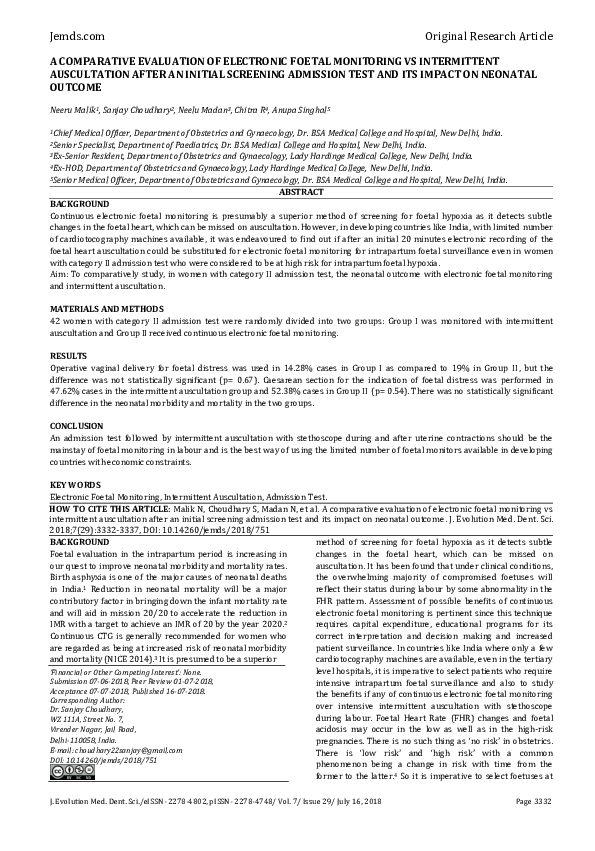 (PDF) A Comparative Evaluation of Electronic Foetal Monitoring vs ...