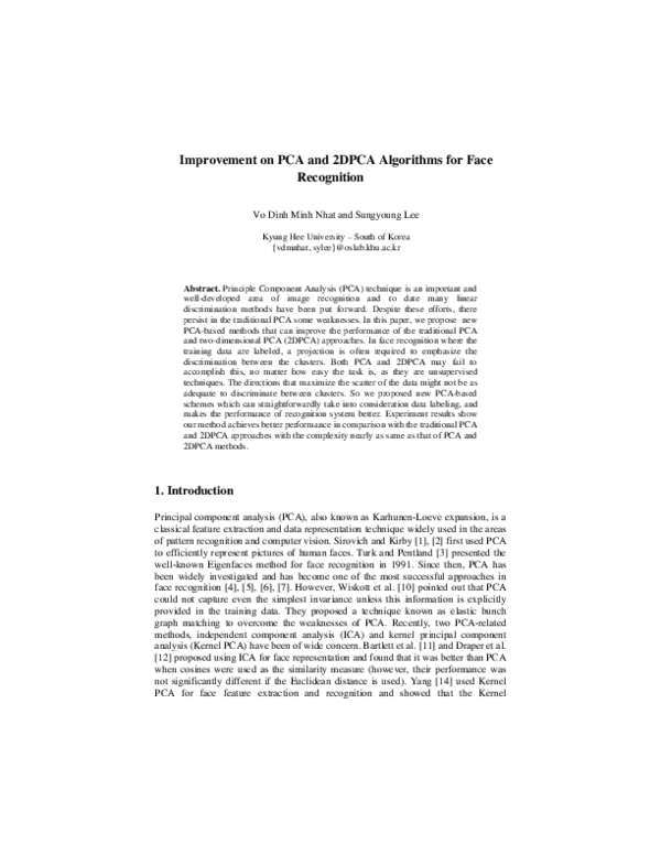 Pdf Improvement On Pca And 2dpca Algorithms For Face Recognition Minh Nhat