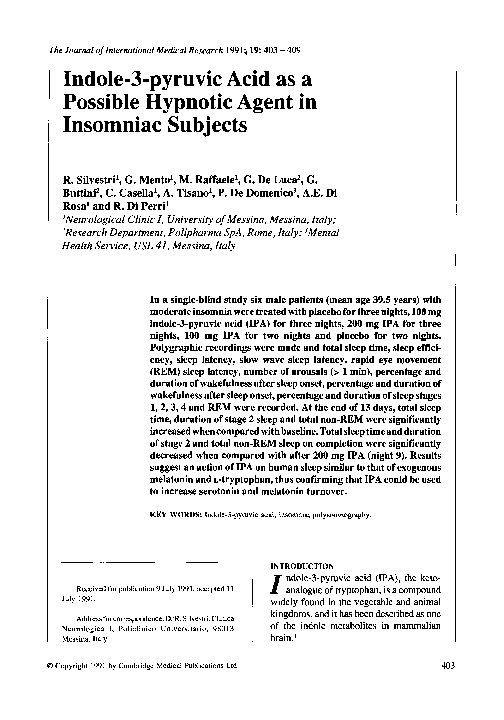 (PDF) Indole-3-pyruvic acid as a possible hypnotic agent in insomniac ...