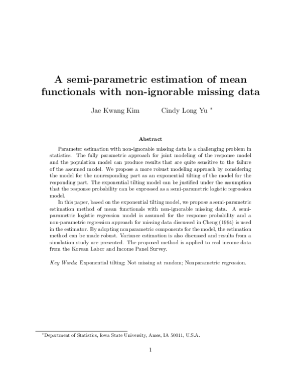 Pdf A Semiparametric Estimation Of Mean Functionals With Nonignorable