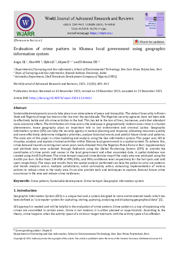 (PDF) GIS Analysis of Crime Patterns in Khanna