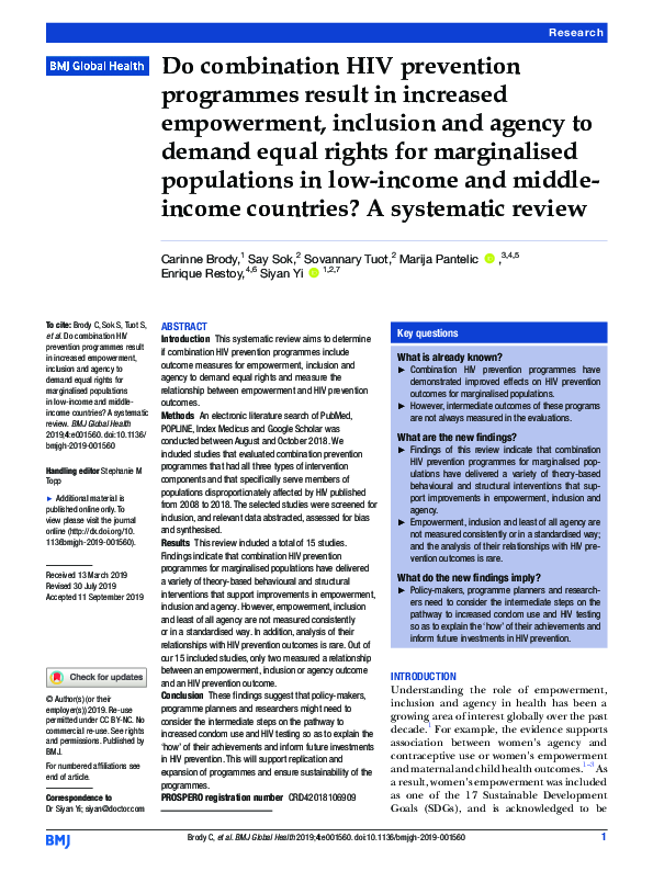 (PDF) Do combination HIV prevention programmes result in increased empowerment, inclusion and ...