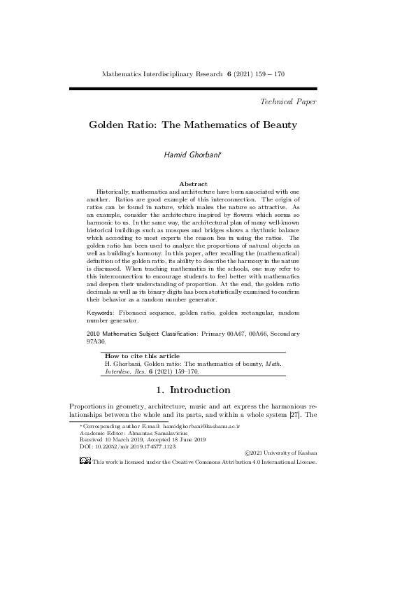 (PDF) Golden Ratio: The Mathematics of Beauty