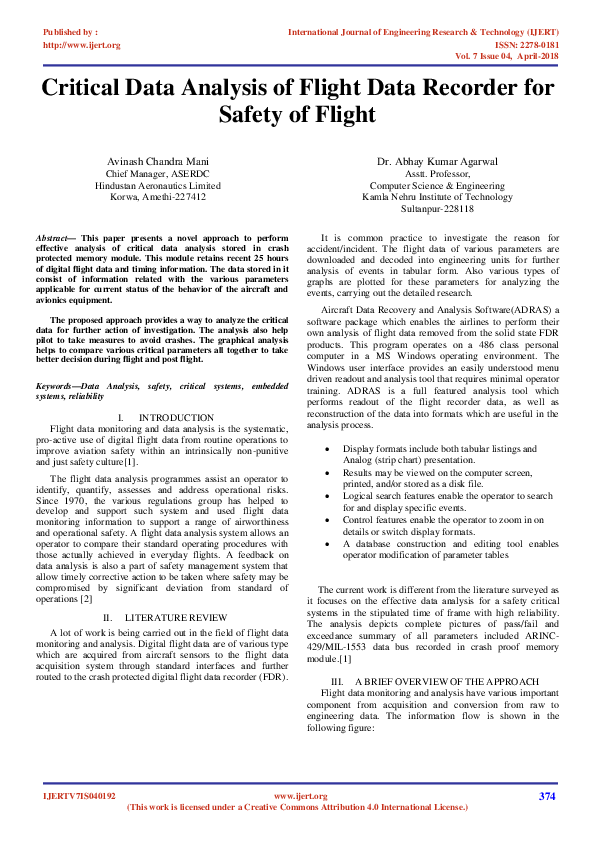 (PDF) Critical Data Analysis of Flight Data Recorder for Safety of Flight