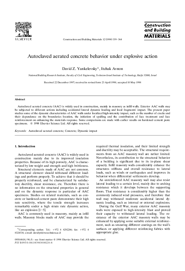 (PDF) Autoclaved aerated concrete behavior under explosive action | David Yan - Academia.edu