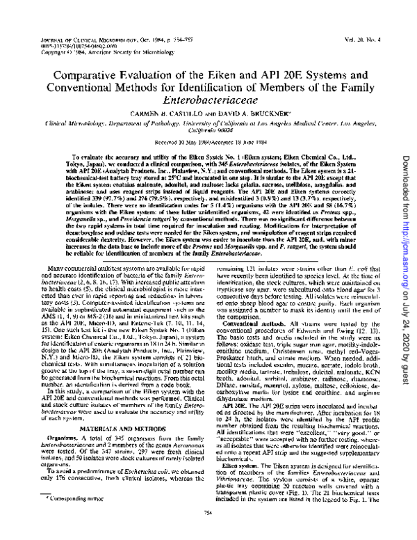 Pdf Comparative Evaluation Of The Eiken And Api 20e Systems And Conventional Methods For