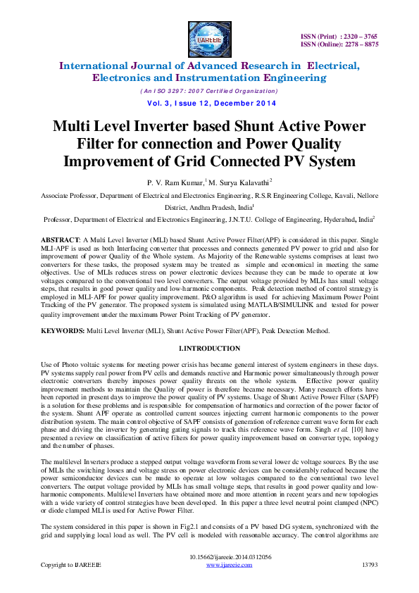 (PDF) Power Quality Improvement in a Grid Connected Single Stage PV Generating System by ...