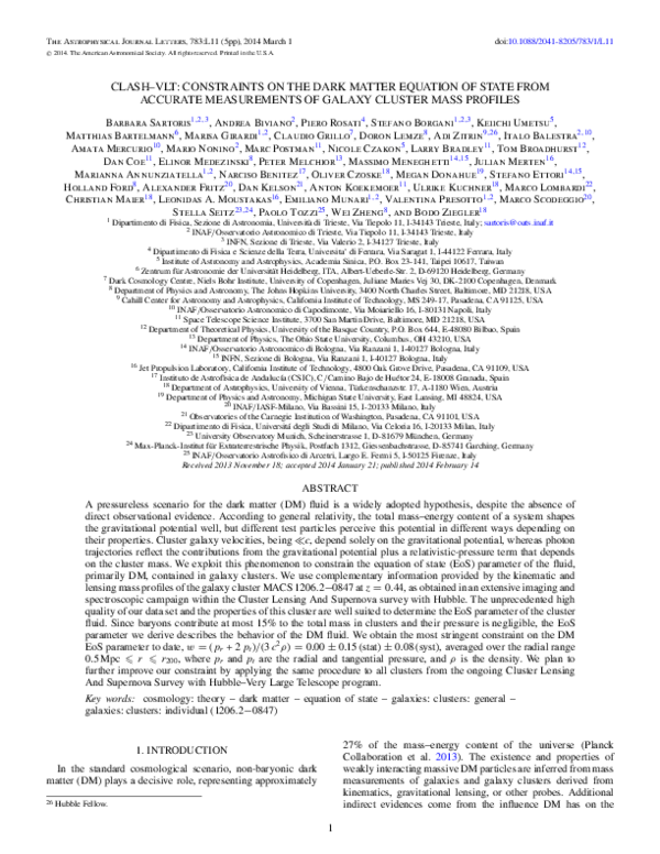 (PDF) Clash-VLT: Constraints on the Dark Matter Equation of State from ...