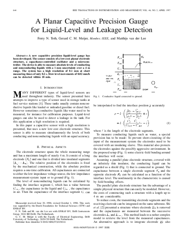 (PDF) A planar capacitive precision gauge for liquid-level and leakage detection