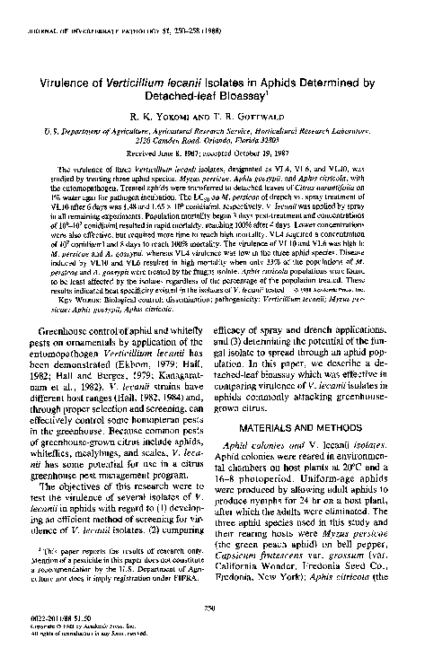 (PDF) Virulence of Verticillium lecanii isolates in aphids determined ...