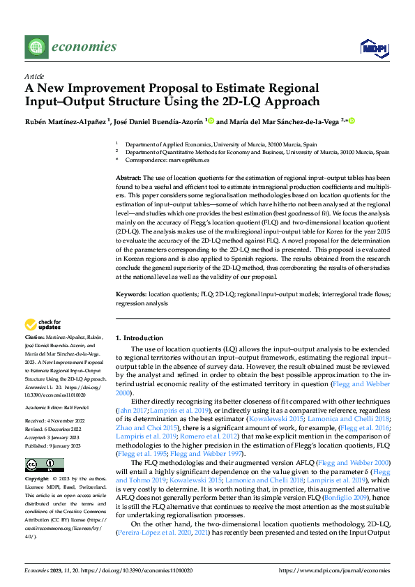 (PDF) A New Improvement Proposal to Estimate Regional Input–Output Structure Using the 2D-LQ ...
