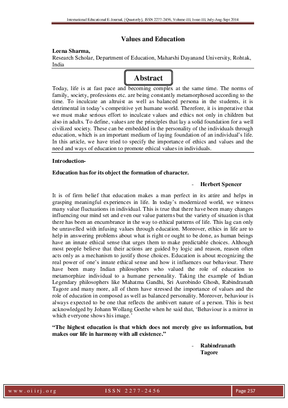 (PDF) Values and Education