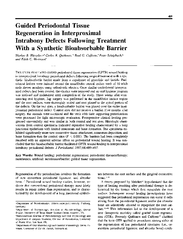 (PDF) Guided Periodontal Tissue Regeneration in Interproximal Intrabony ...