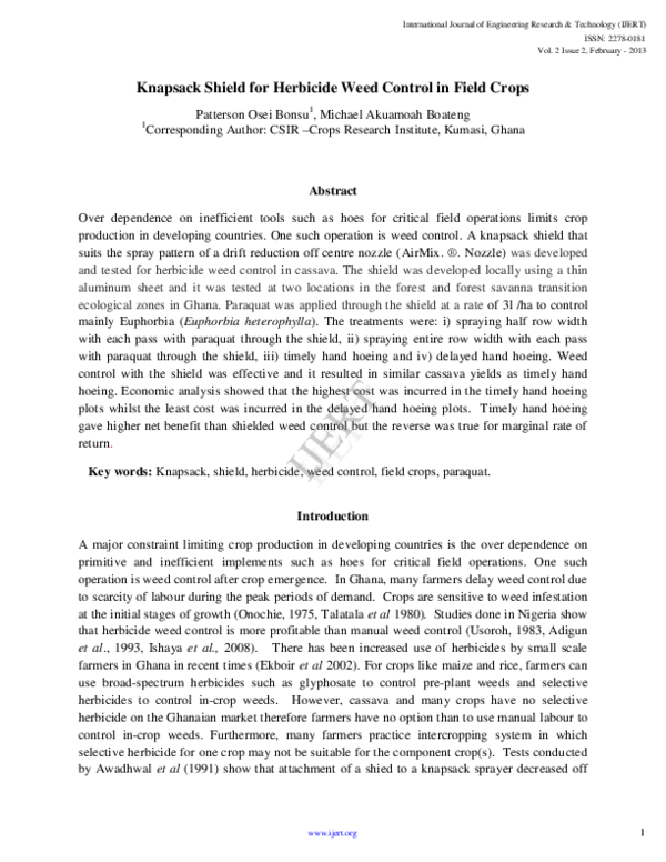 (PDF) Knapsack shield for herbicide weed control in field crops