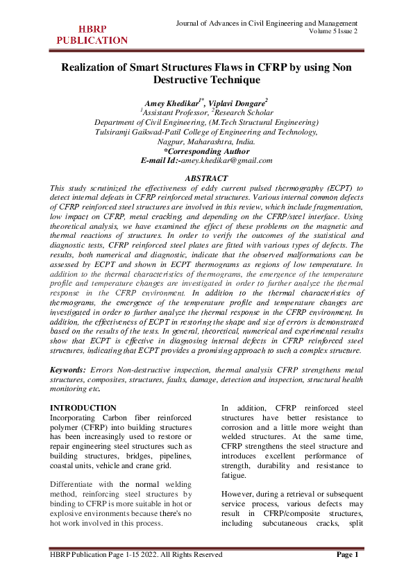(PDF) Realization of Smart Structures Flaws in CFRP by using Non ...