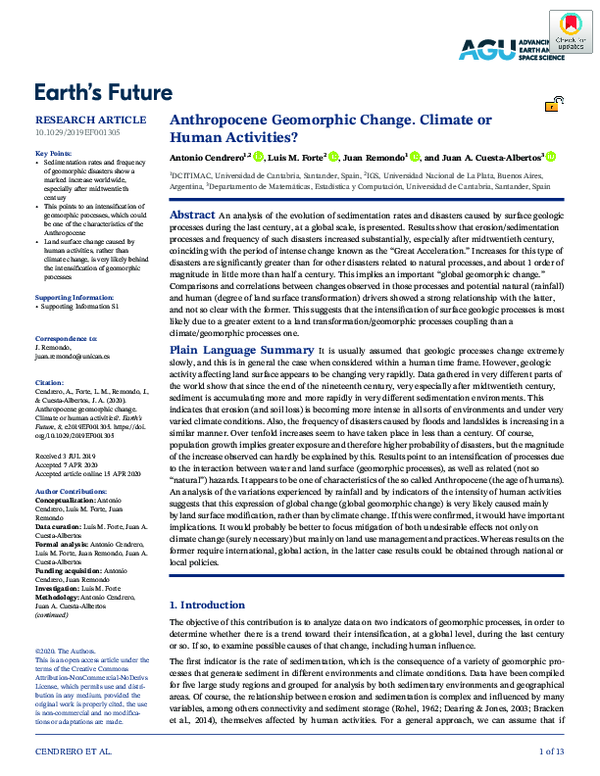 (PDF) Anthropocene Geomorphic Change. Climate or Human Activities?