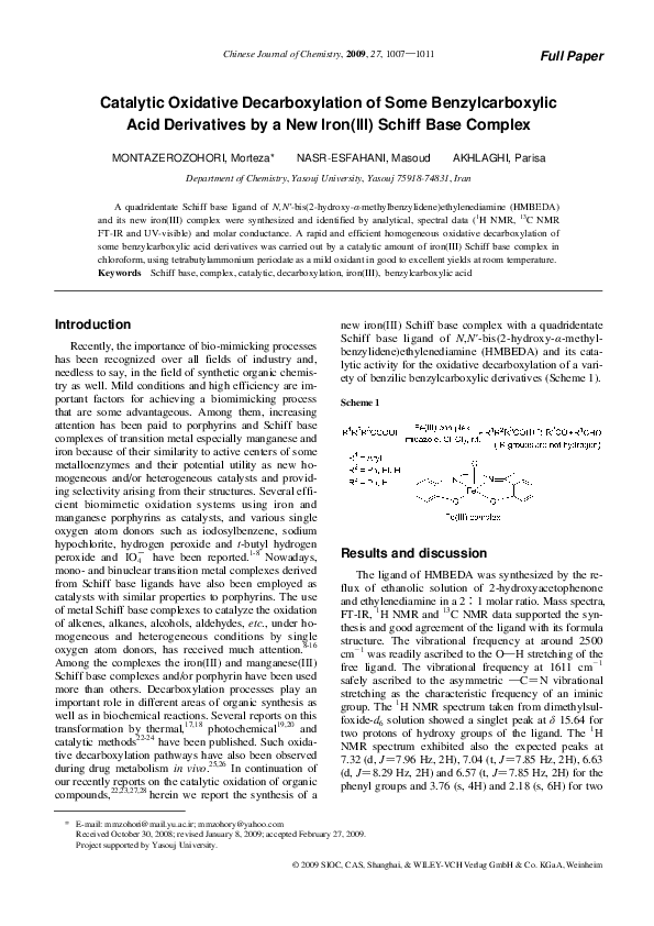 (PDF) Catalytic Oxidative Decarboxylation of Some Benzylcarboxylic Acid Derivatives by a New ...