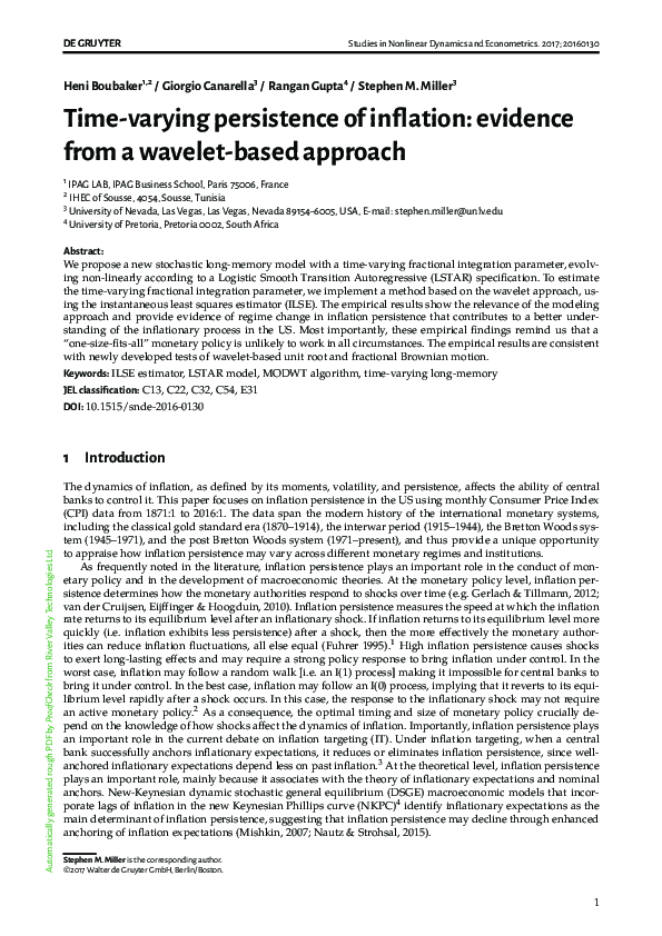 (PDF) Time-varying persistence of inflation: evidence from a wavelet-based approach