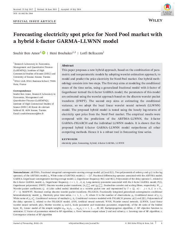 (PDF) Forecasting electricity spot price for Nord Pool market with a ...