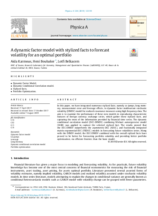 (PDF) A dynamic factor model with stylized facts to forecast volatility for an optimal portfolio