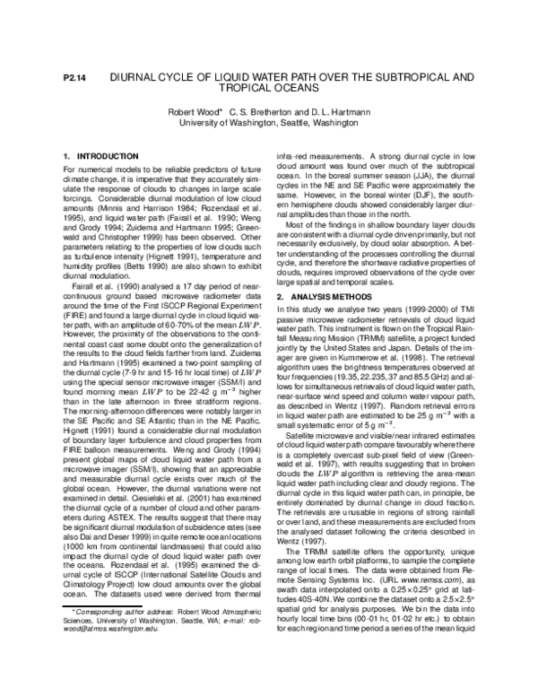 (PDF) Diurnal cycle of liquid water path over the subtropical and ...