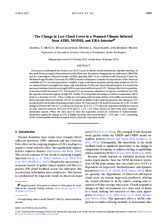 (PDF) The Change in Low Cloud Cover in a Warmed Climate Inferred from ...