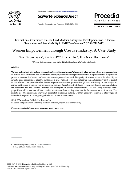 (PDF) Women Empowerment through Creative Industry: A Case Study