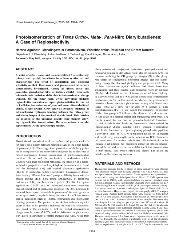 (PDF) Photoisomerization ofTrans Ortho-,Meta-,Para-Nitro ...