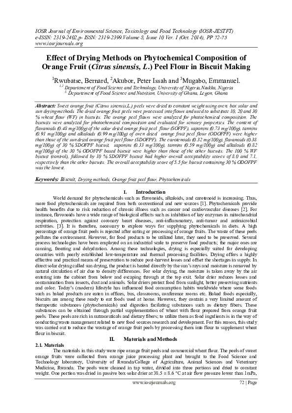 Pdf Effect Of Drying Methods On Phytochemical Composition Of Orange